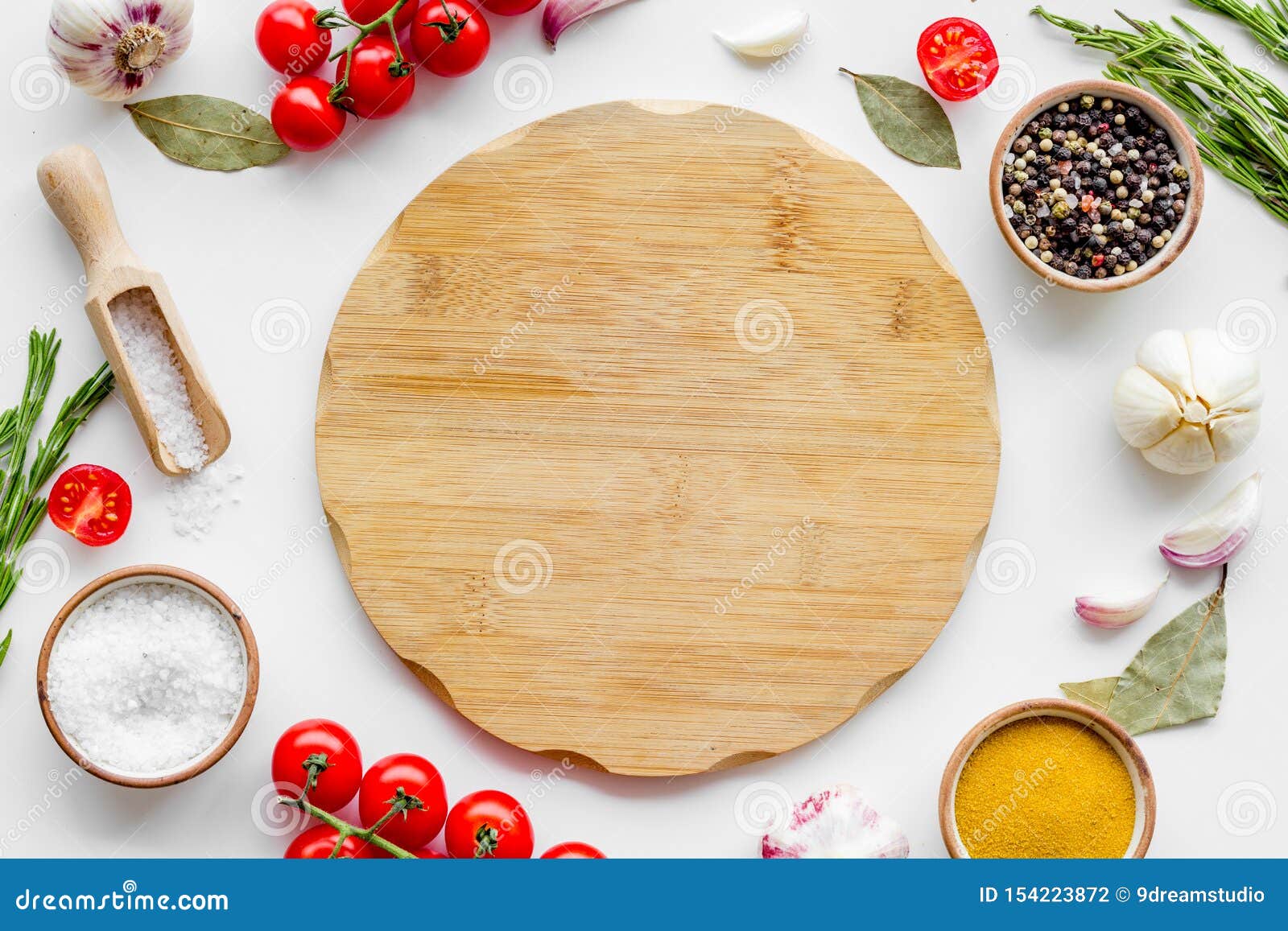 Cutting Board in Frame of Food for Chef Work on White Background Top ...