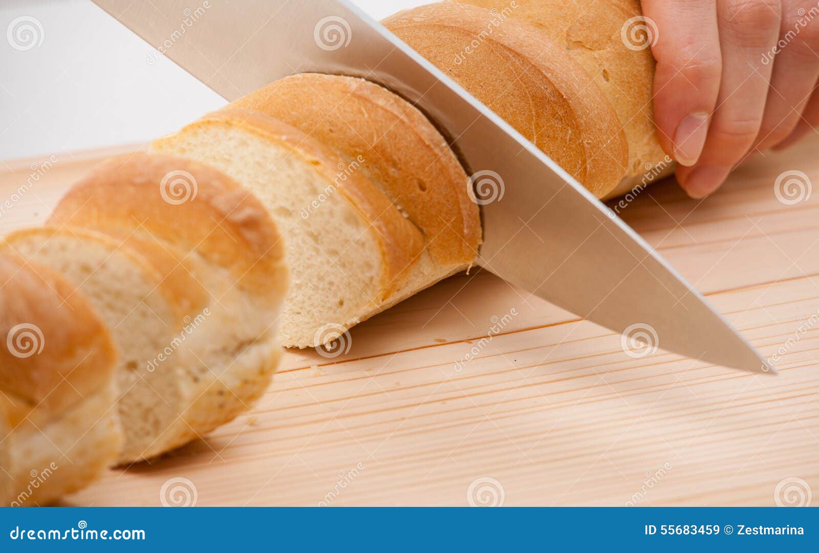 Cutting Bread on Wooden Board Stock Image - Image of bread, home: 55683459