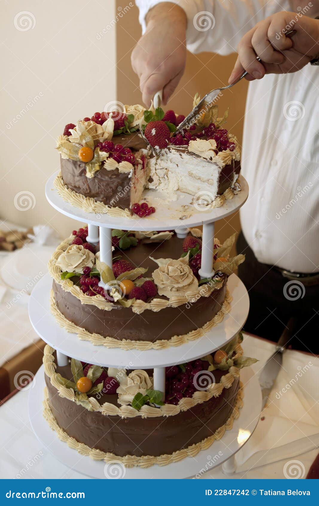Cutting the cake stock photo. Image of strawberry, dessert - 22847242
