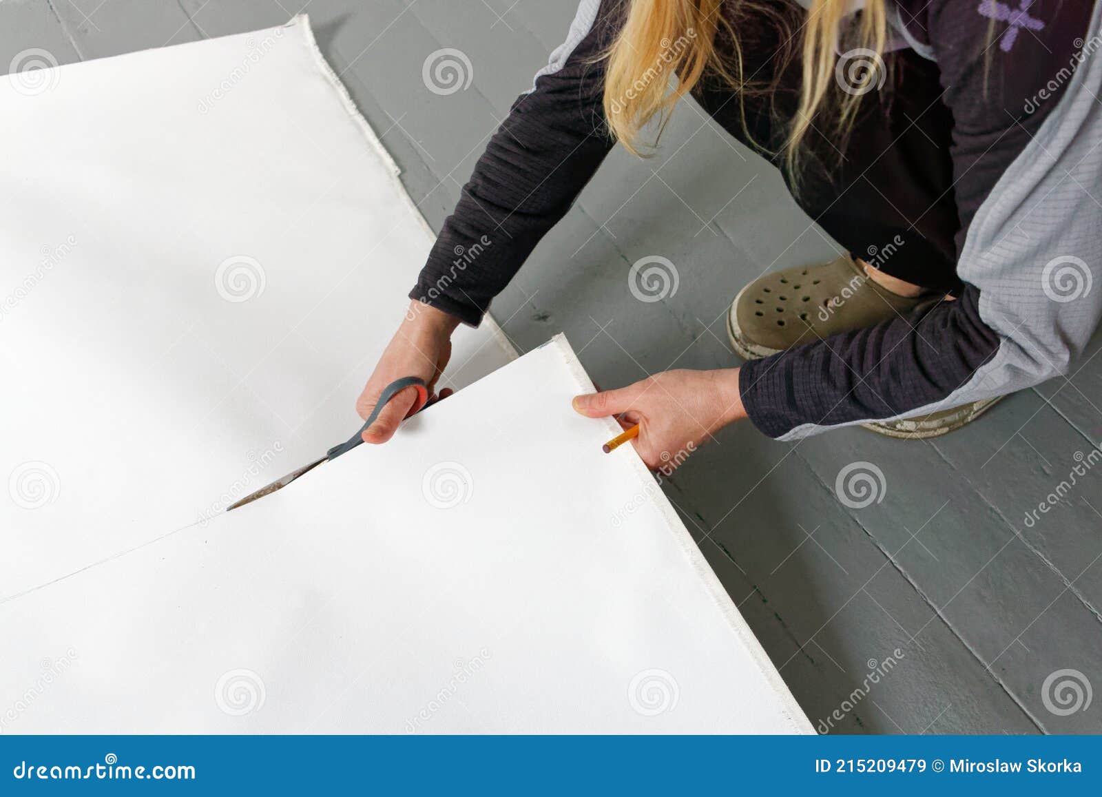 Cutting of Canvas Using Scissors Stock Image - Image of painting, tool ...