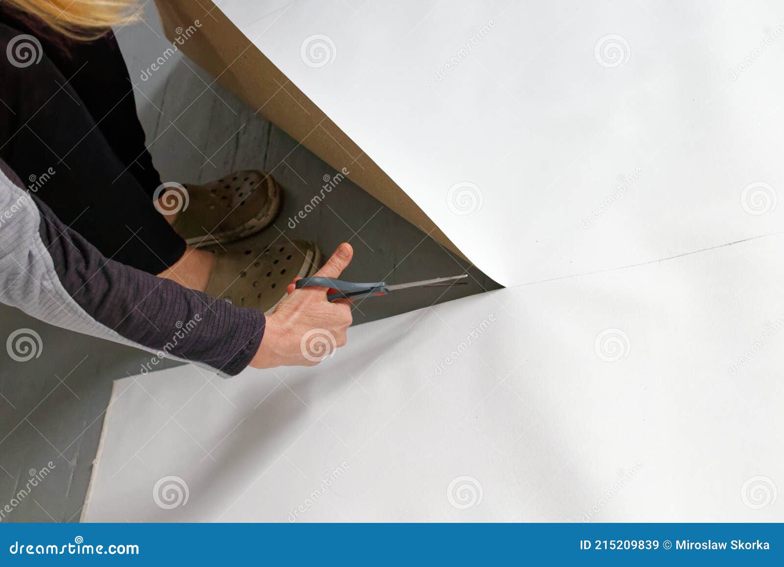 Cutting of Canvas Using Scissors Stock Image - Image of support, hands ...