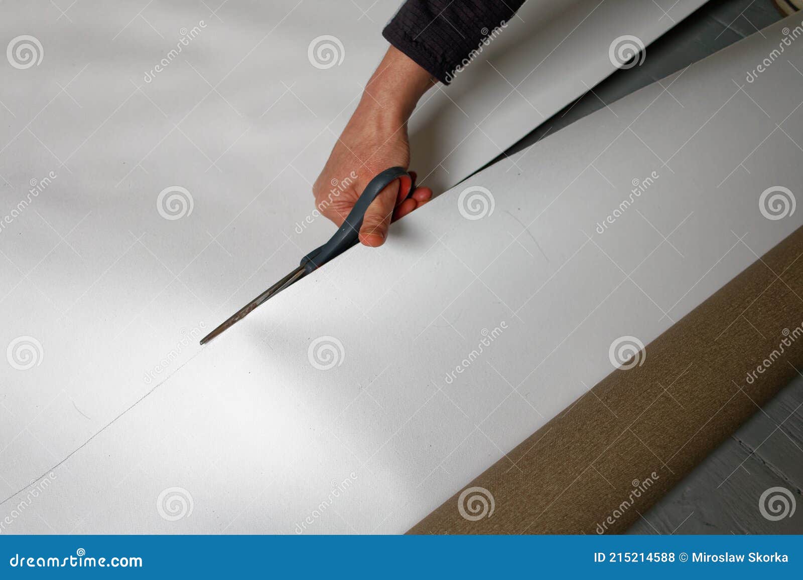 Cutting of Canvas Using Scissors Stock Photo - Image of preparation ...