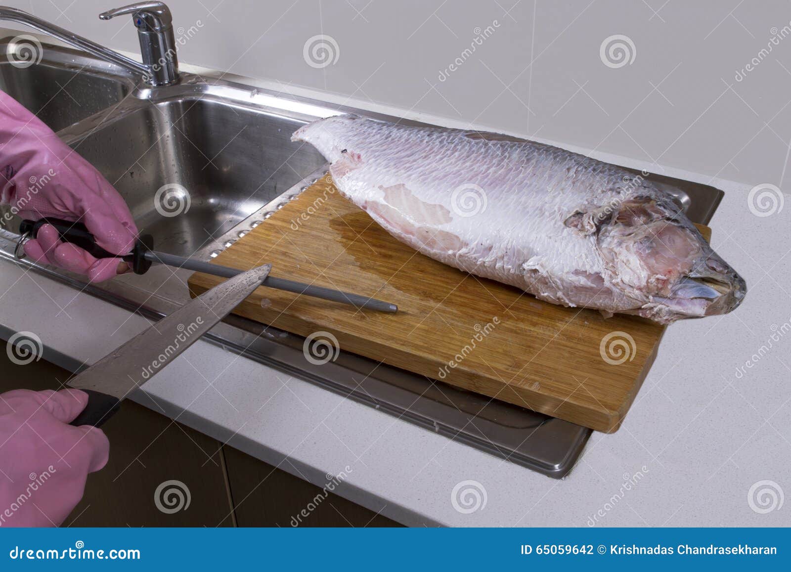 Cutting and Cleaning Big Fish Stock Photo - Image of food, preparing ...