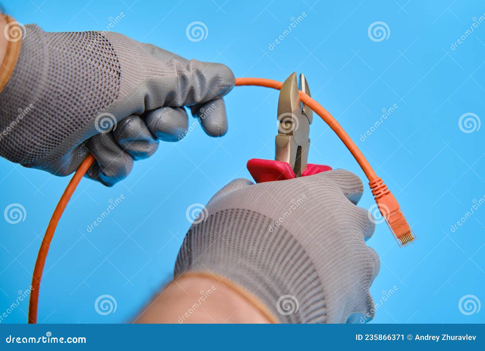 Cutting a Computer Network Wire with Wire Cutters, Blue Studio ...