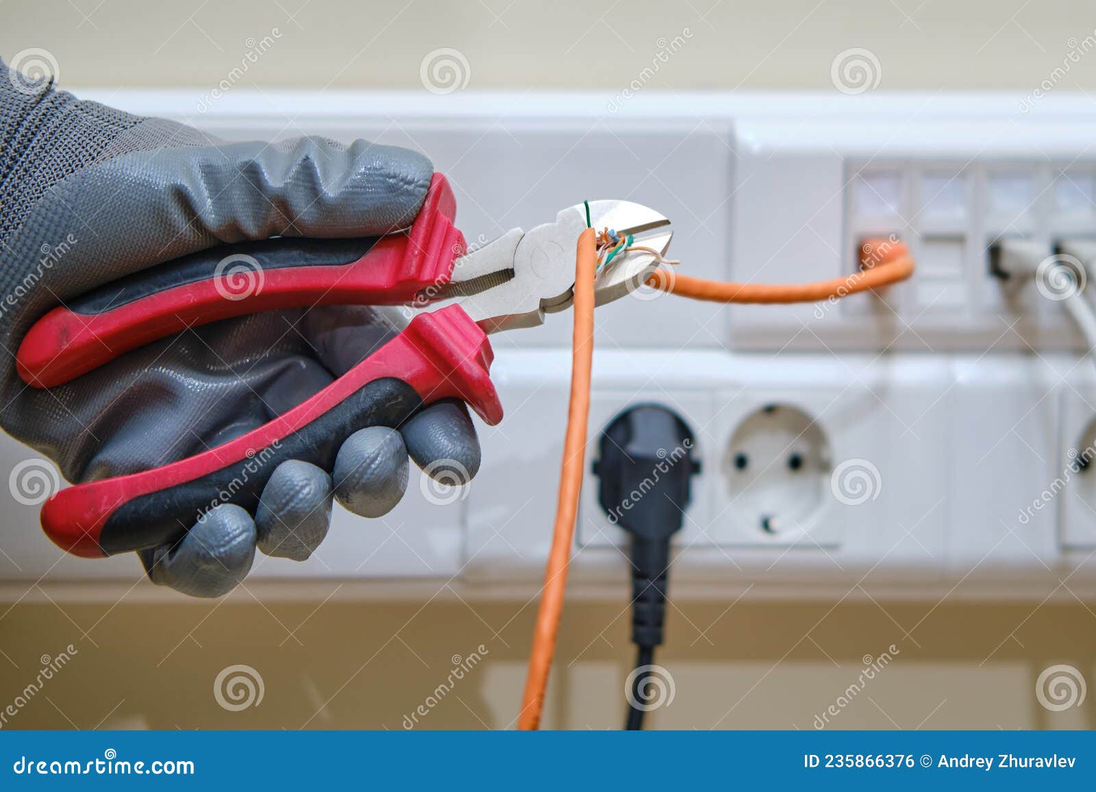 Cutting the Computer Network Wire in the Office in Pieces Stock Photo ...
