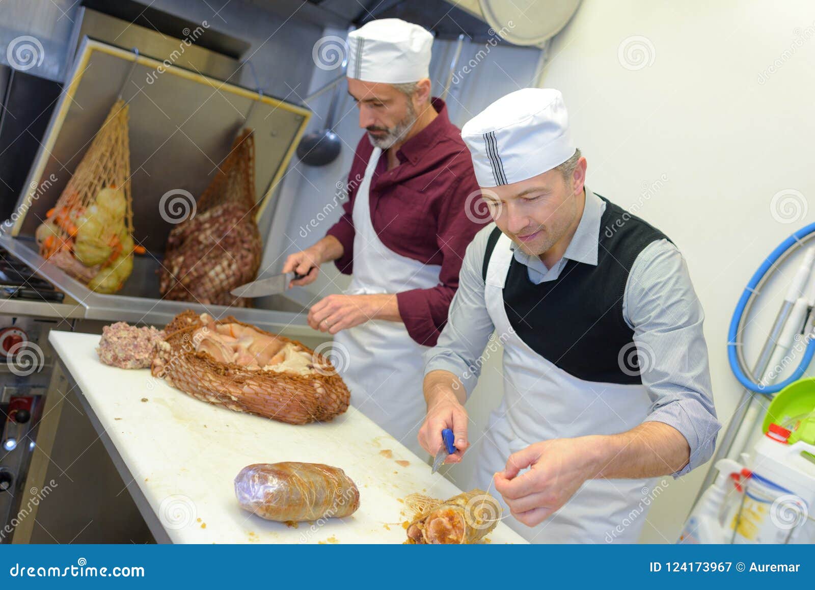 Cutting the cooked meat stock image. Image of consumption - 124173967