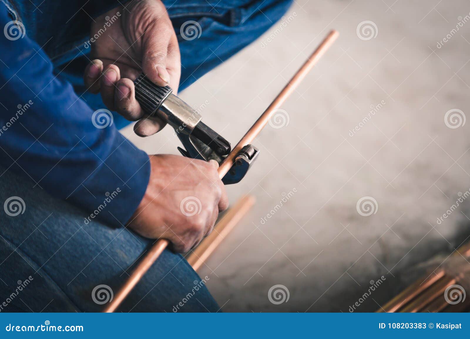 Cutting Copper Pipe Air Conditioner Stock Image - Image of professional ...