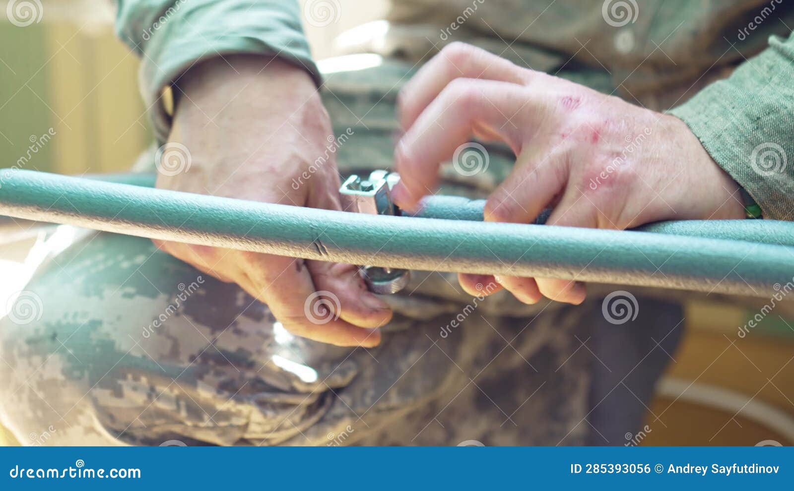 Cutting a Copper Pipe. the Process of Removing the Desired Piece of ...