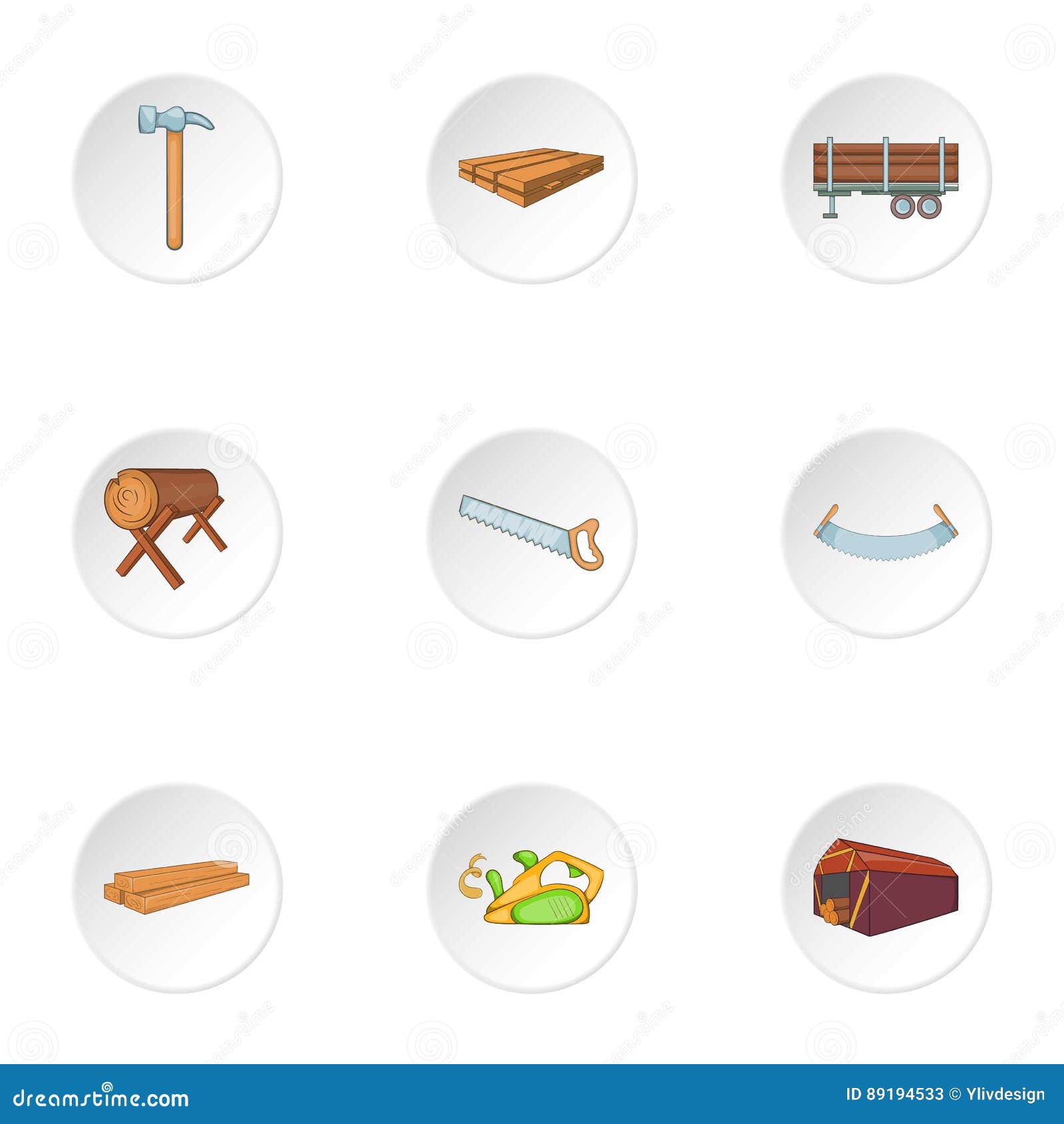 Cutting Down Trees Icons Set, Cartoon Style Stock Vector - Illustration ...