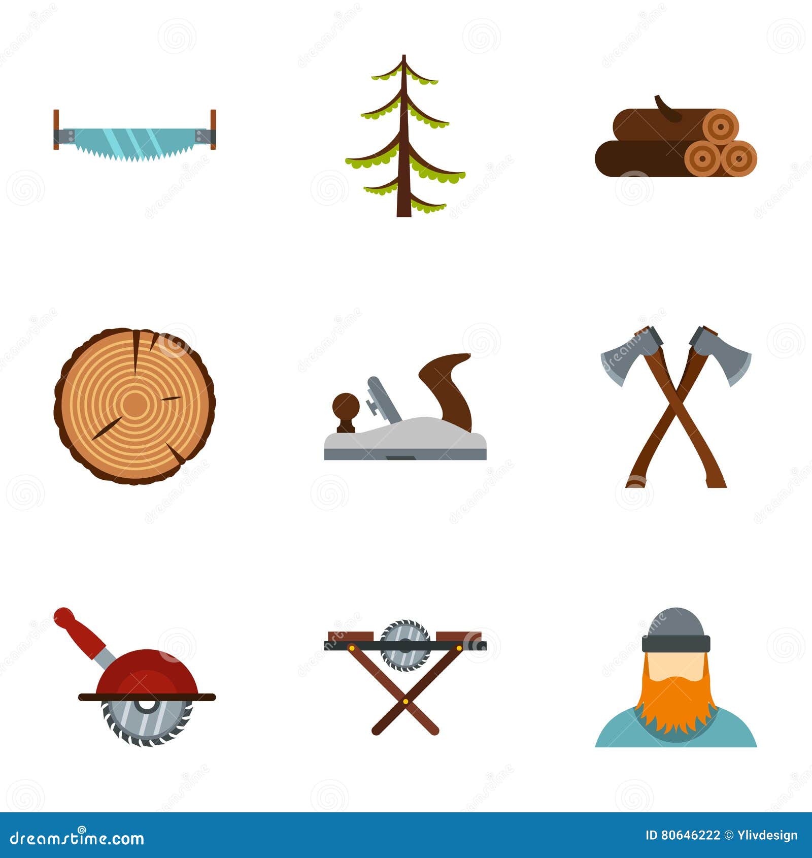 Cutting Down Trees Icons Set, Flat Style Stock Vector - Illustration of ...