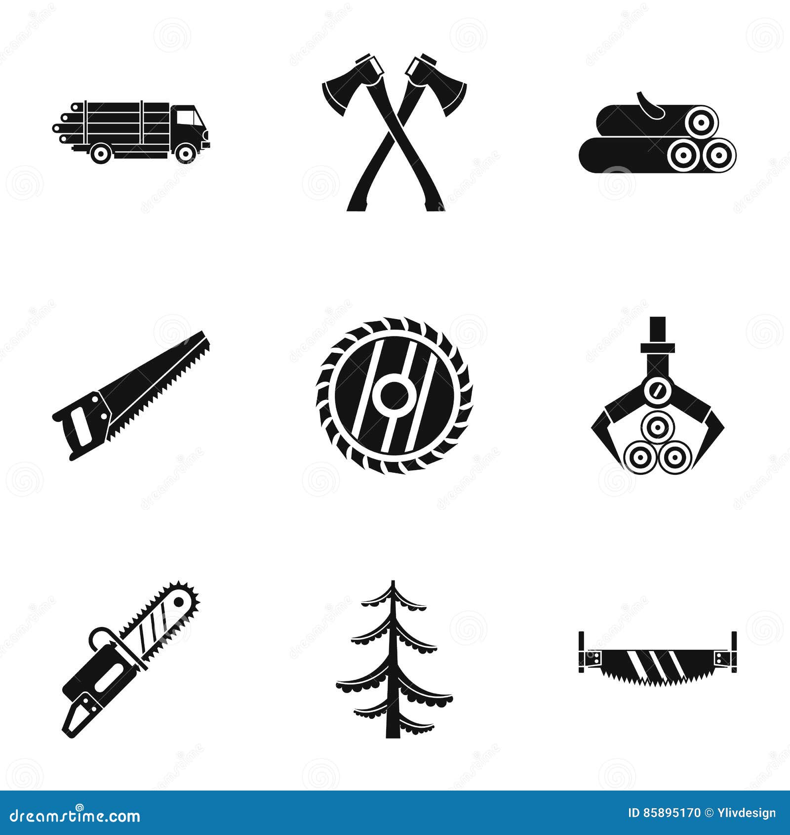 Cutting Down Trees Icons Set, Simple Style Stock Vector - Illustration ...