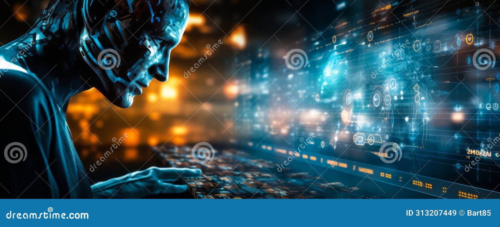 Cutting-Edge AI Technology Concept with Cybernetic Robot Interface ...