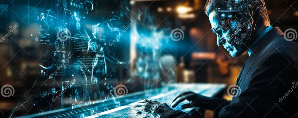 Cutting-Edge AI Technology Concept with Cybernetic Robot Interface ...