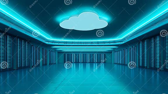 A Cutting-edge Cloud Computing Data Center Featuring Servers and a Cloud Symbol Stock Photo ...