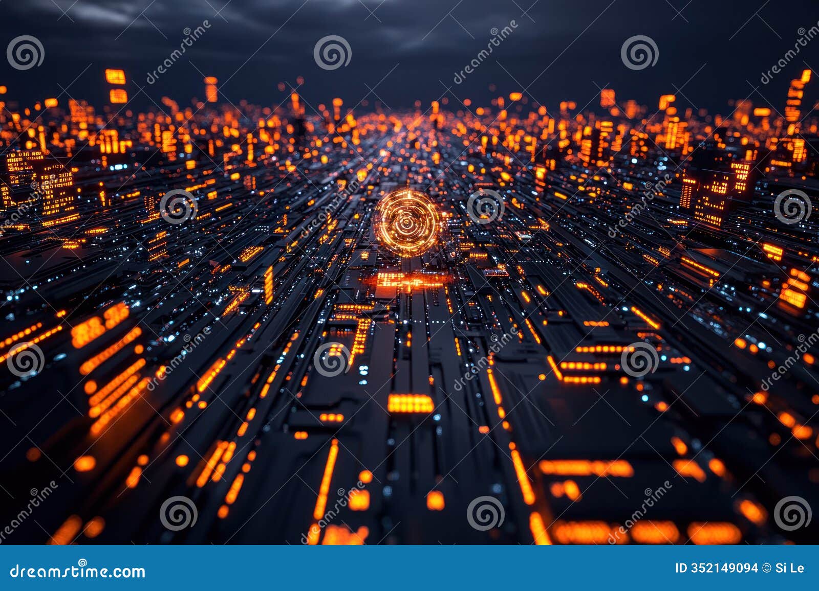 Cyberpunk Interface Blue And Orange Digital Displays With World Map And ...