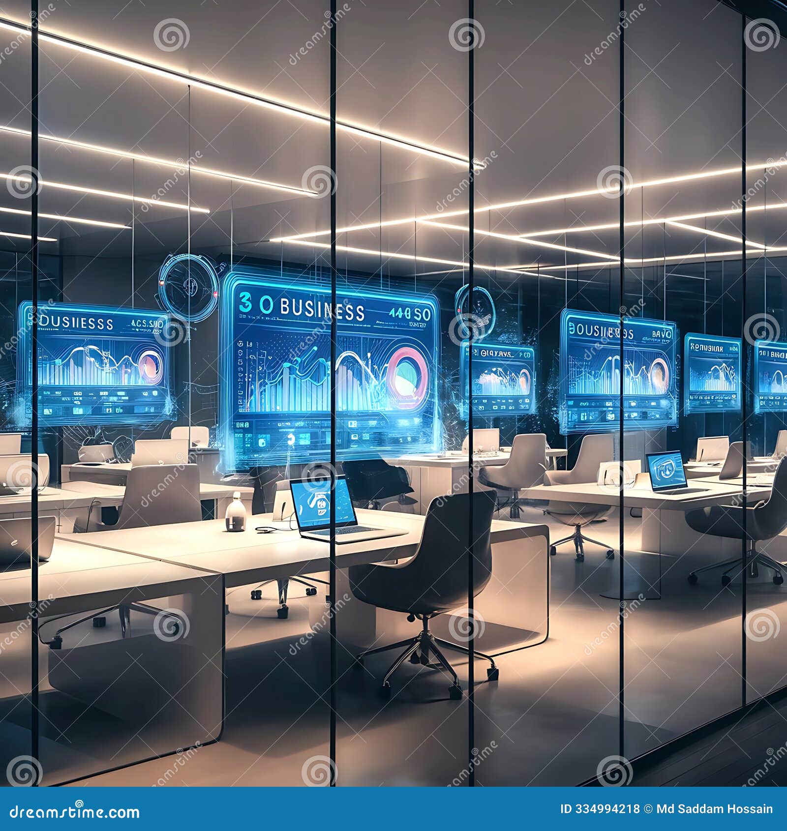 Cutting-Edge Digital Office with Immersive Data Projections. Stock ...