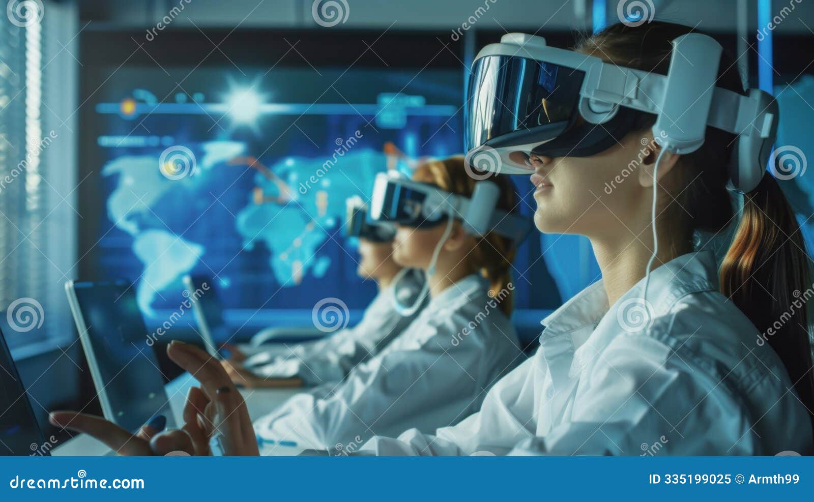 Cutting-Edge Learning Environment. Futuristic Classroom Where Students ...