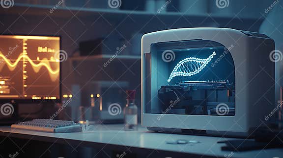Desktop 3D DNA Printer in Scientific Research Lab with Glowing DNA ...