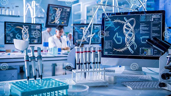 Genetic Modification Protocols on Laboratory Screens Stock Illustration ...