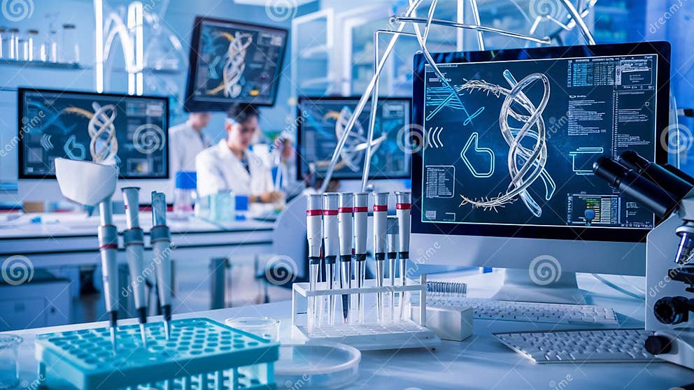 Genetic Modification Protocols on Laboratory Screens Stock Illustration ...