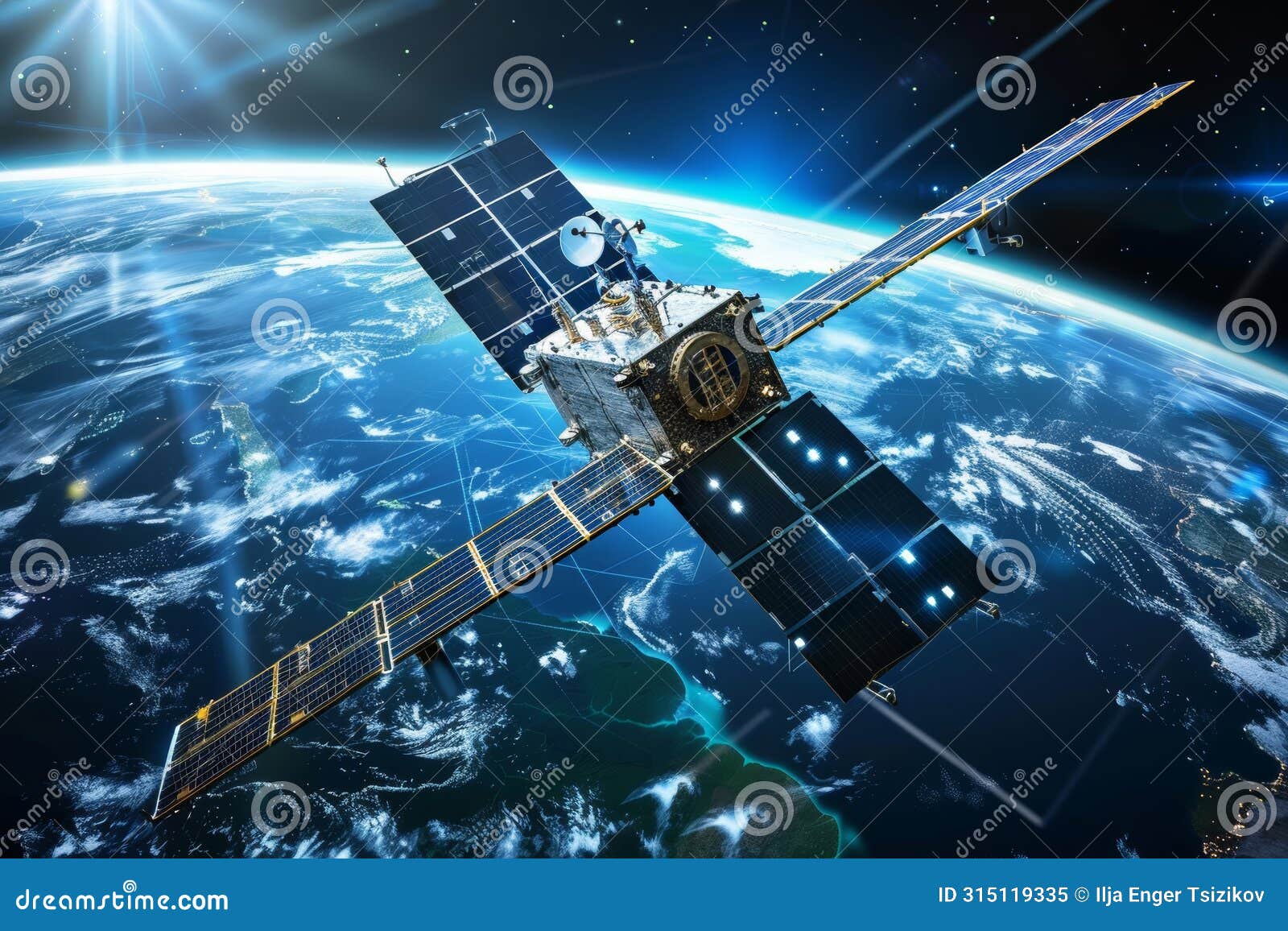 Cutting Edge Telecom Satellite Using Holographic Data for Worldwide Internet Connectivity Stock ...