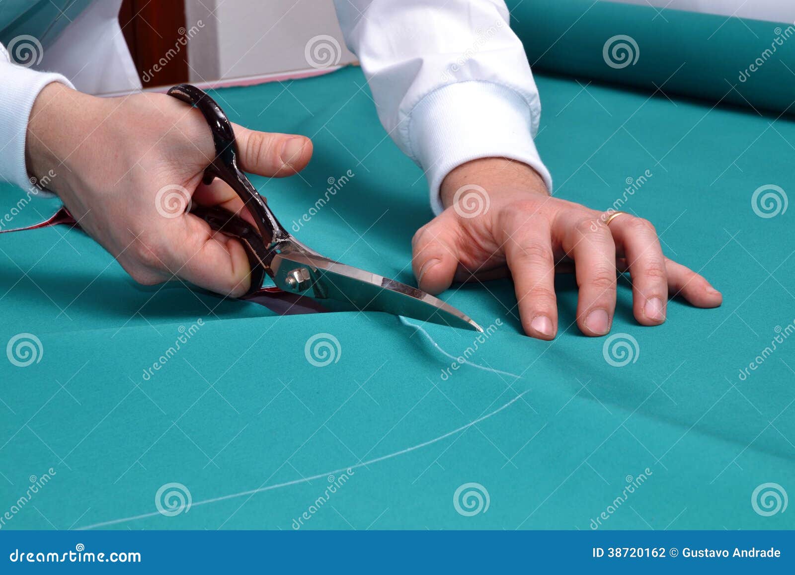 Cutting a fabric. stock photo. Image of shear, sample - 38720162