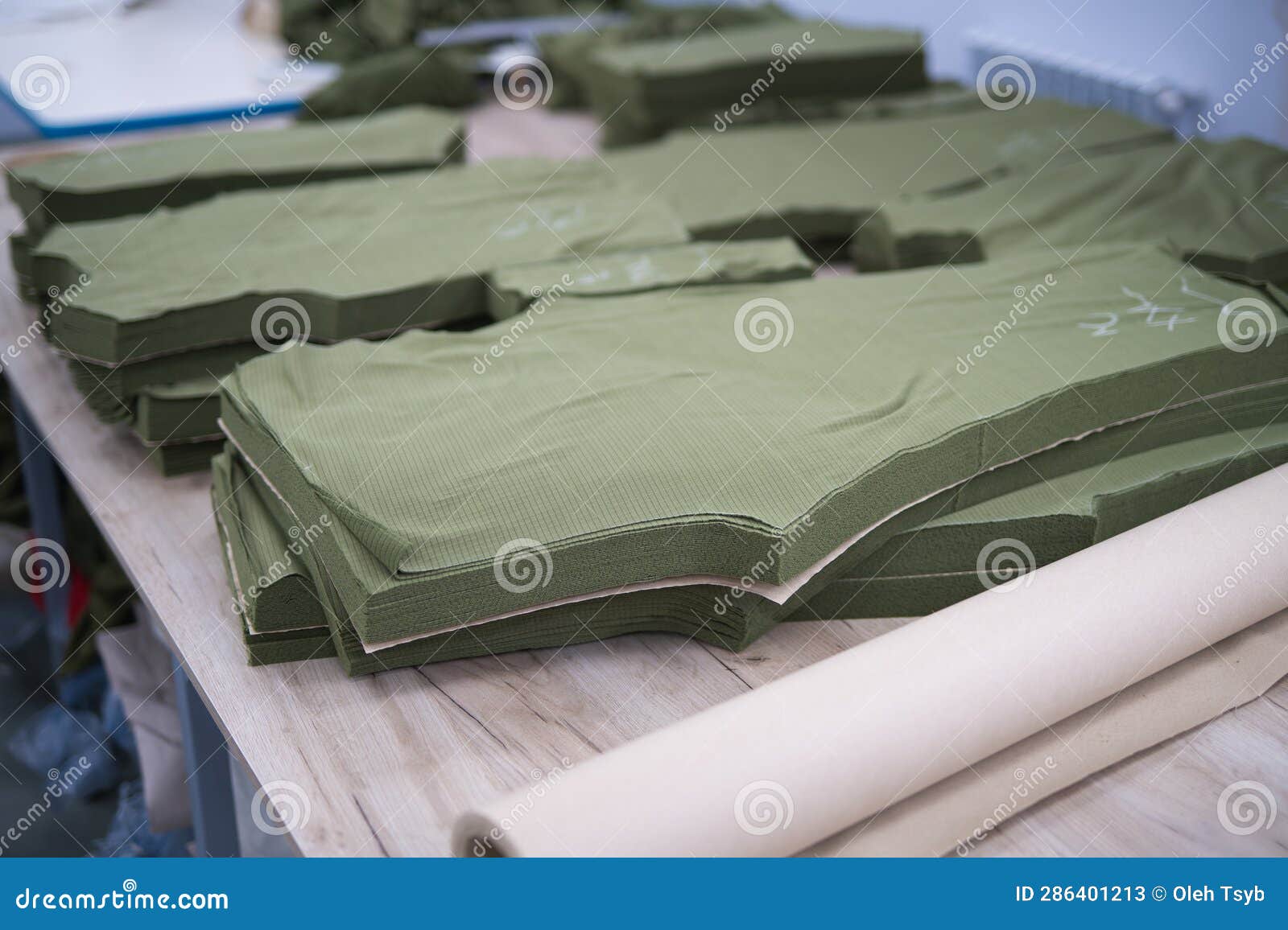 Cutting of Fabrics Cut in Production for Sewing Clothes Stock Image ...