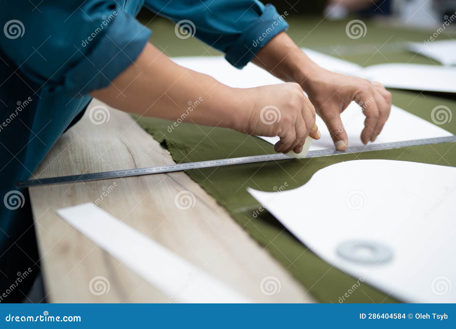 Cutting of Fabrics Cut in Production for Sewing Clothes Stock Photo ...