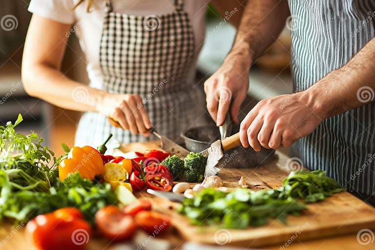 Cutting Fresh Vegetables in the Kitchen Stock Image - Image of lunch ...