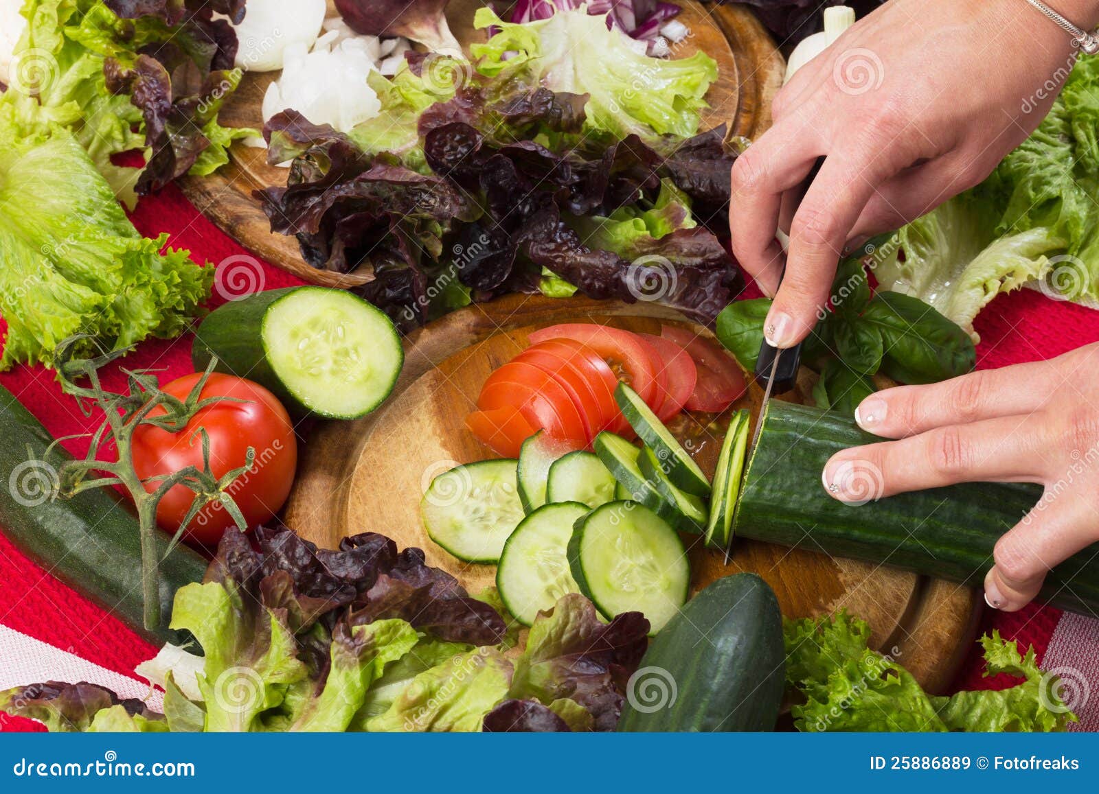 Cutting Fresh Vegetables for Salad Stock Image - Image of eating ...