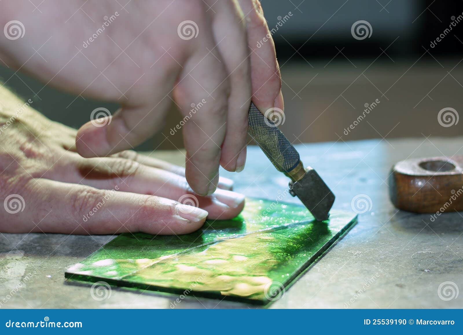 Cutting Glass For A Stained Glass Project Royalty-Free Stock Photo ...