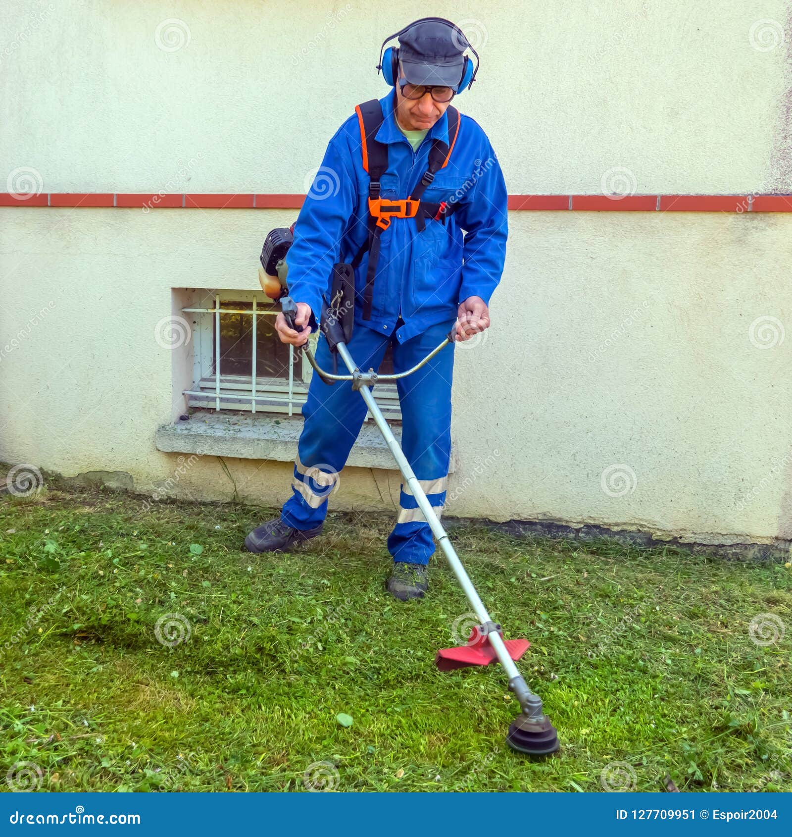Cutting Grass in Garden with the Trimmer Stock Image - Image of motor ...
