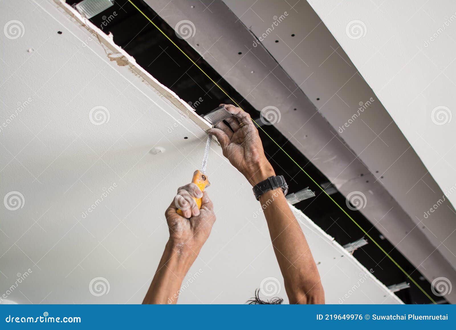 Cutting Gypsum Ceiling Plasterboard Stock Photo - Image of home, manual ...