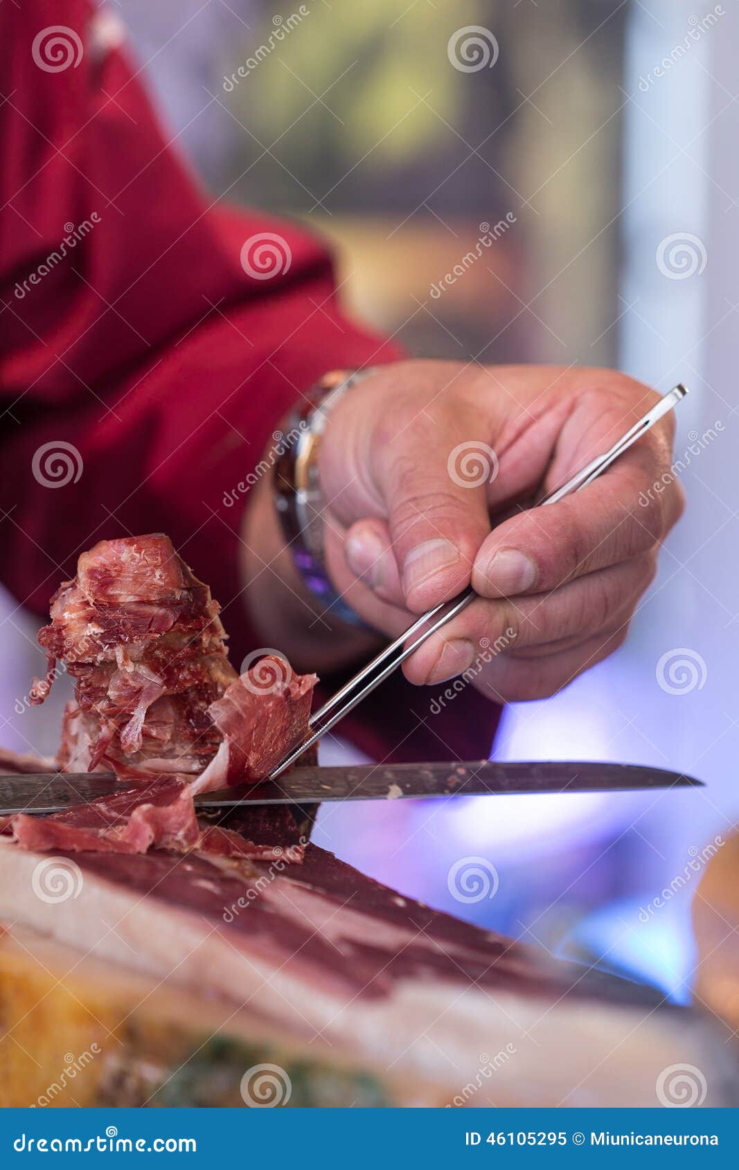 Cutting ham stock image. Image of chef, cured, person - 46105295