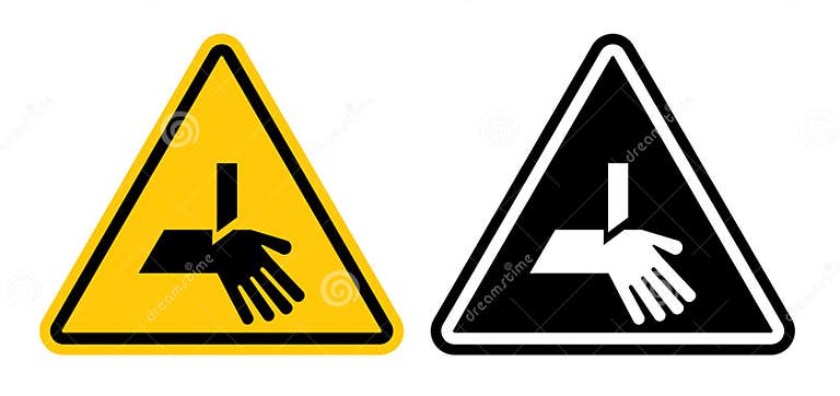 Cutting Hand Straight Blade Sign Icon Set. Warning for Risks of Cuts ...