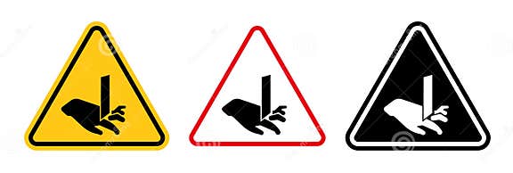 Cutting Hand Straight Blade Sign Icon Set. Warning for Risks of Cuts ...