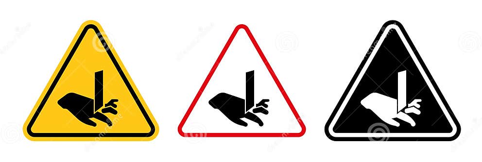 Cutting Hand Straight Blade Sign Icon Set. Warning for Risks of Cuts ...