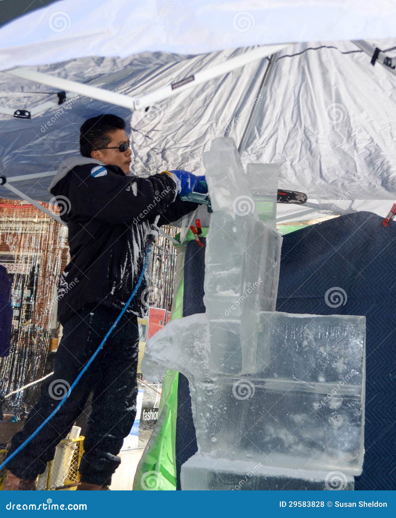 Cutting Ice with a Chain Saw Editorial Stock Photo - Image of ...