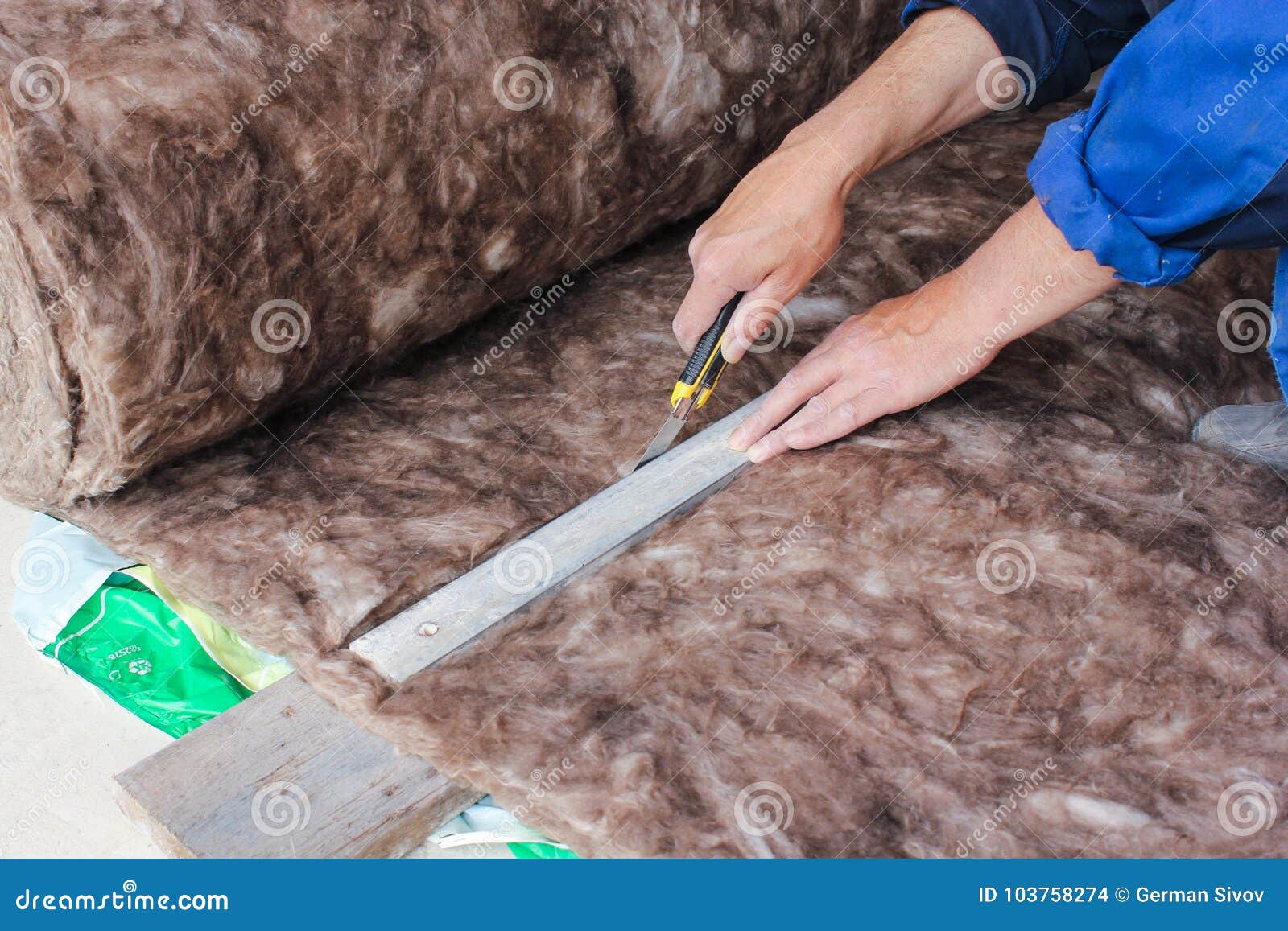 Cutting Insulation with a Knife. Stock Photo - Image of construct ...