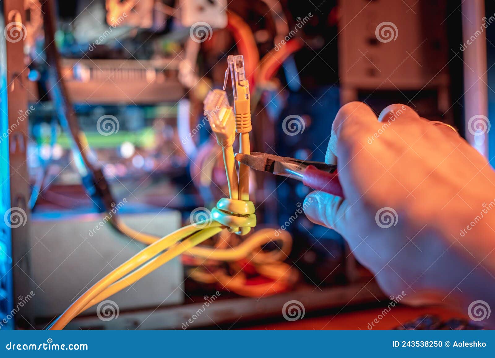 Cutting the Internet Cable Tied into a Knot with Wire Cutters ...