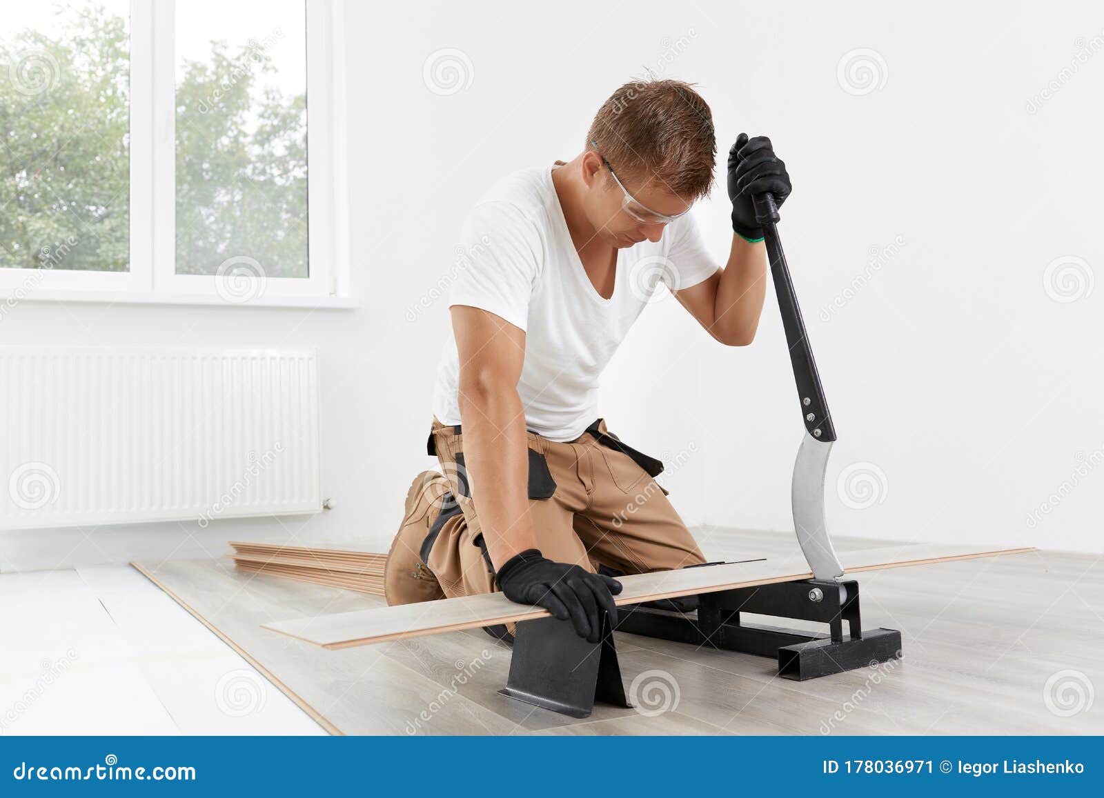 Cutting Laminate with a Manual Cutter. Stock Image - Image of ...