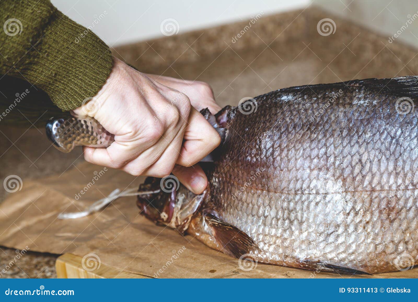 Cutting Large Sluggish Fish Close-up Stock Image - Image of bream ...