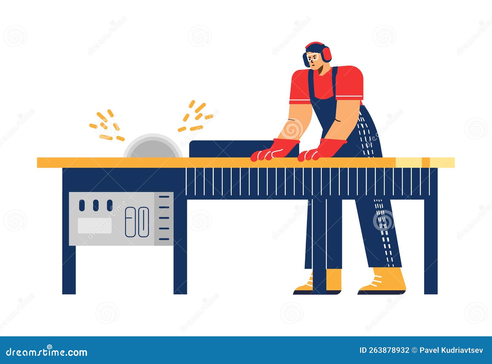 Cutting Logs Process on Sawmill, Flat Vector Illustration Isolated on ...