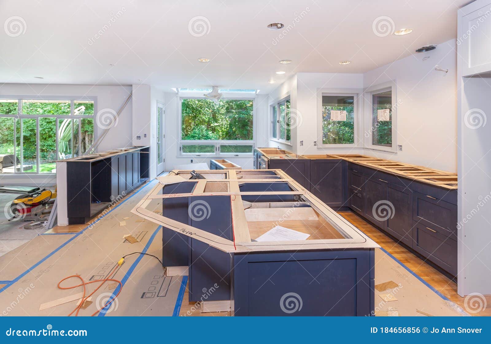 Templating Kitchen Countertops Stock Photo - Image of wood, dusty ...