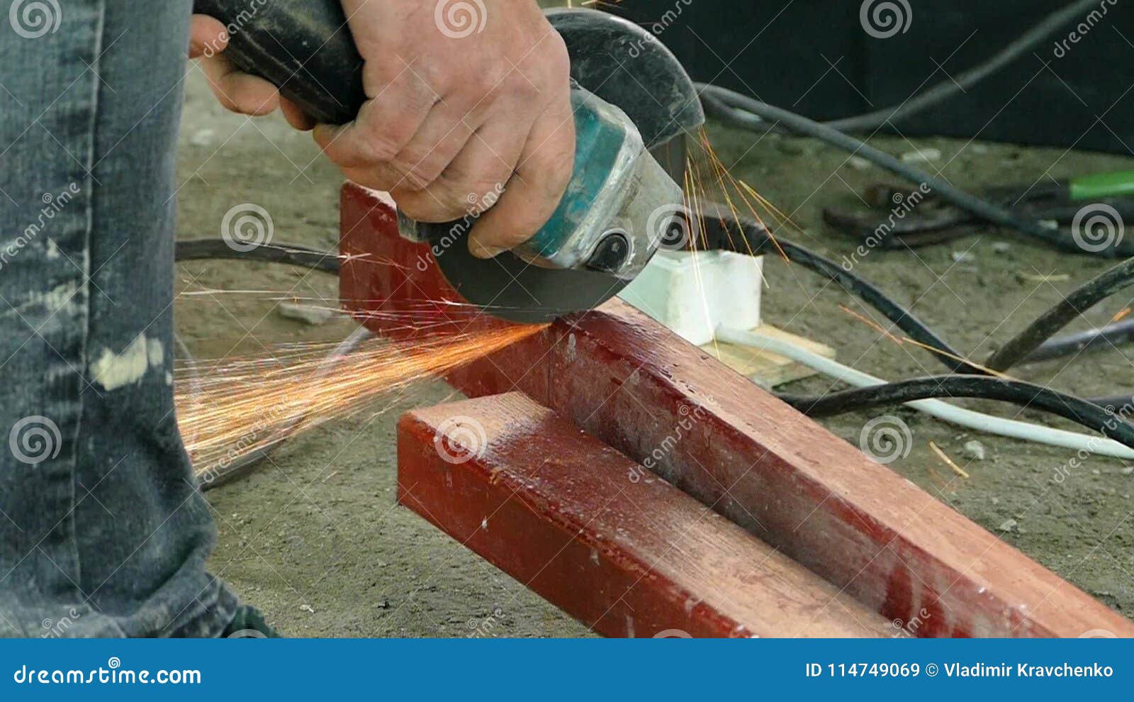 Cutting Metal Beams Angle Grinder. Slow Motion. Stock Video - Video of ...