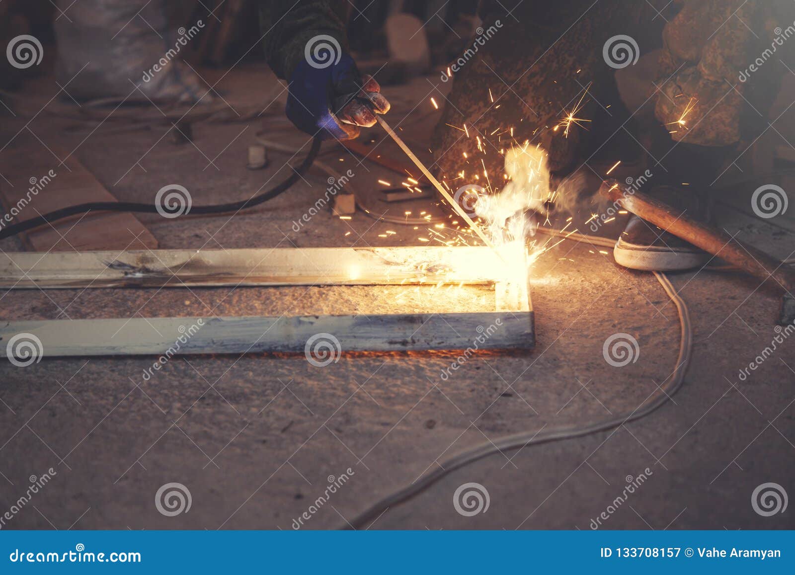 Cutting Metal with Many Sharp Sparks Stock Image - Image of factory ...