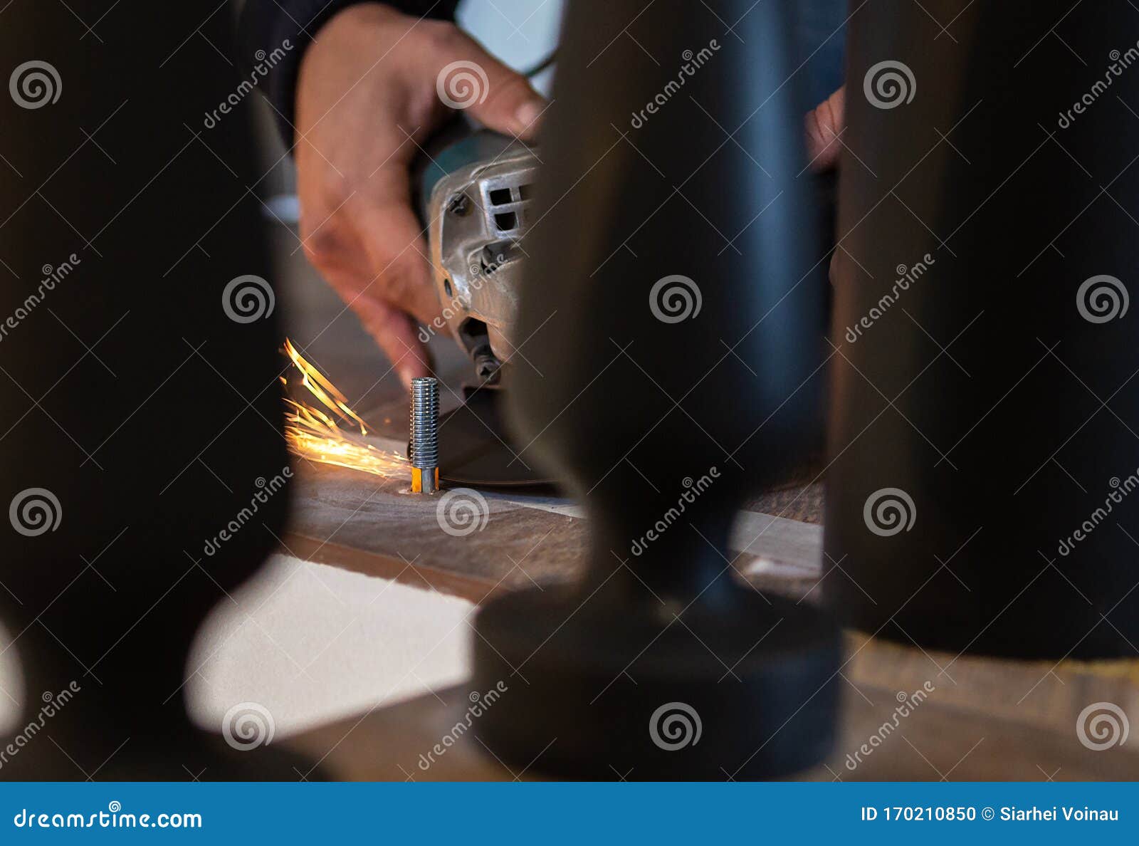 Cutting Metal Workpieces with a Power Tool Stock Photo - Image of power ...
