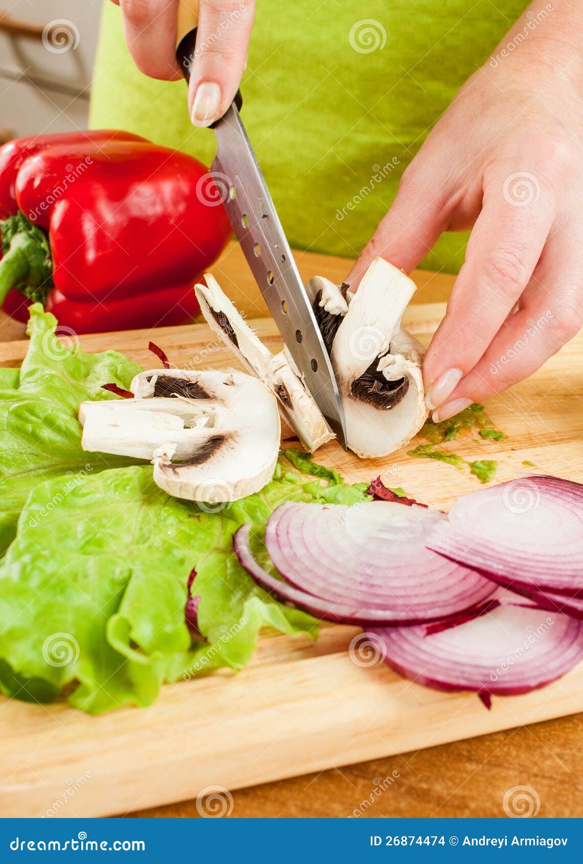 Cutting Mushroom Champignon Stock Photo - Image of ingredient, table ...