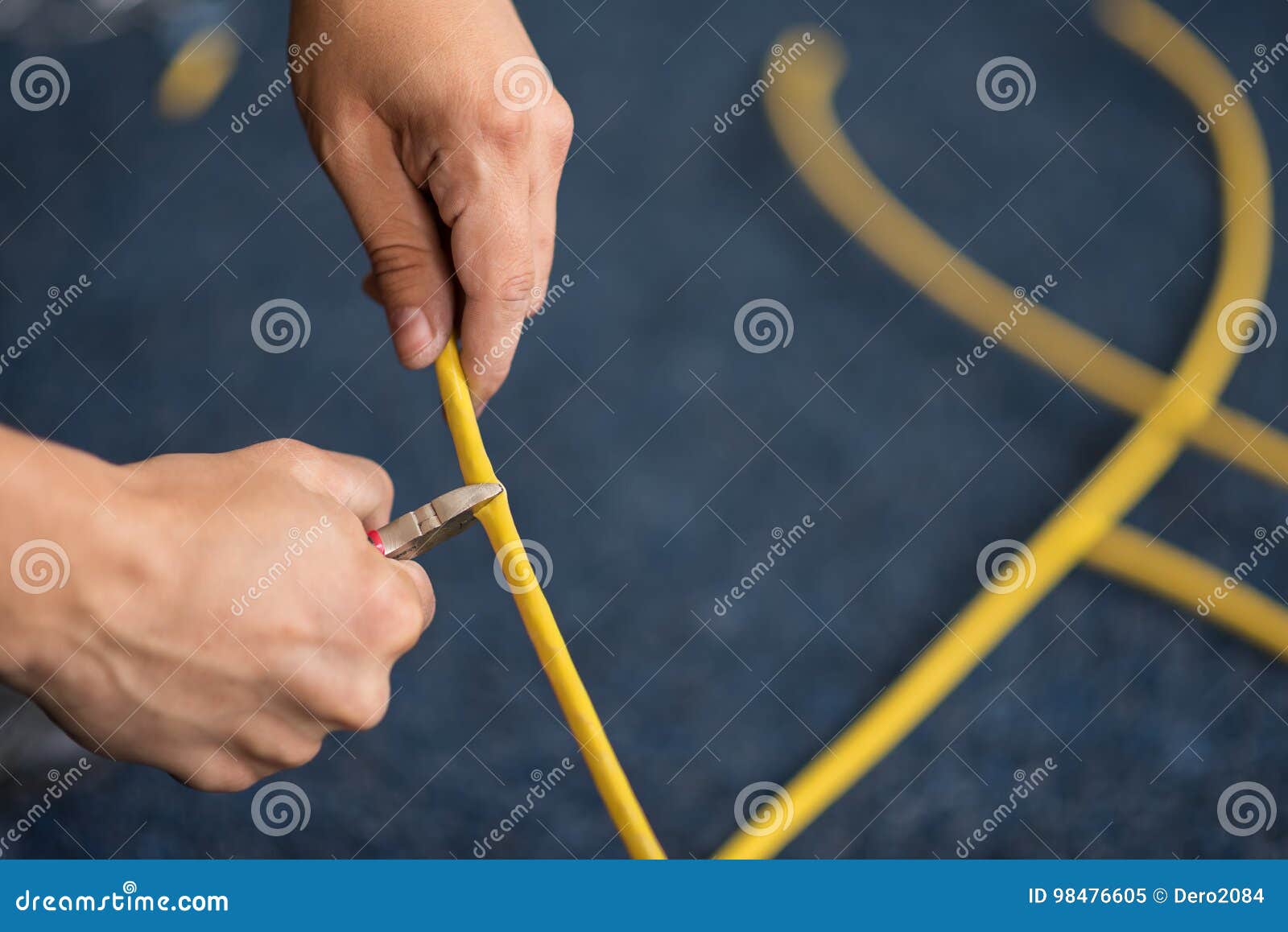 Cutting of the Network Cable with Cutters, Process of Laying the Local ...