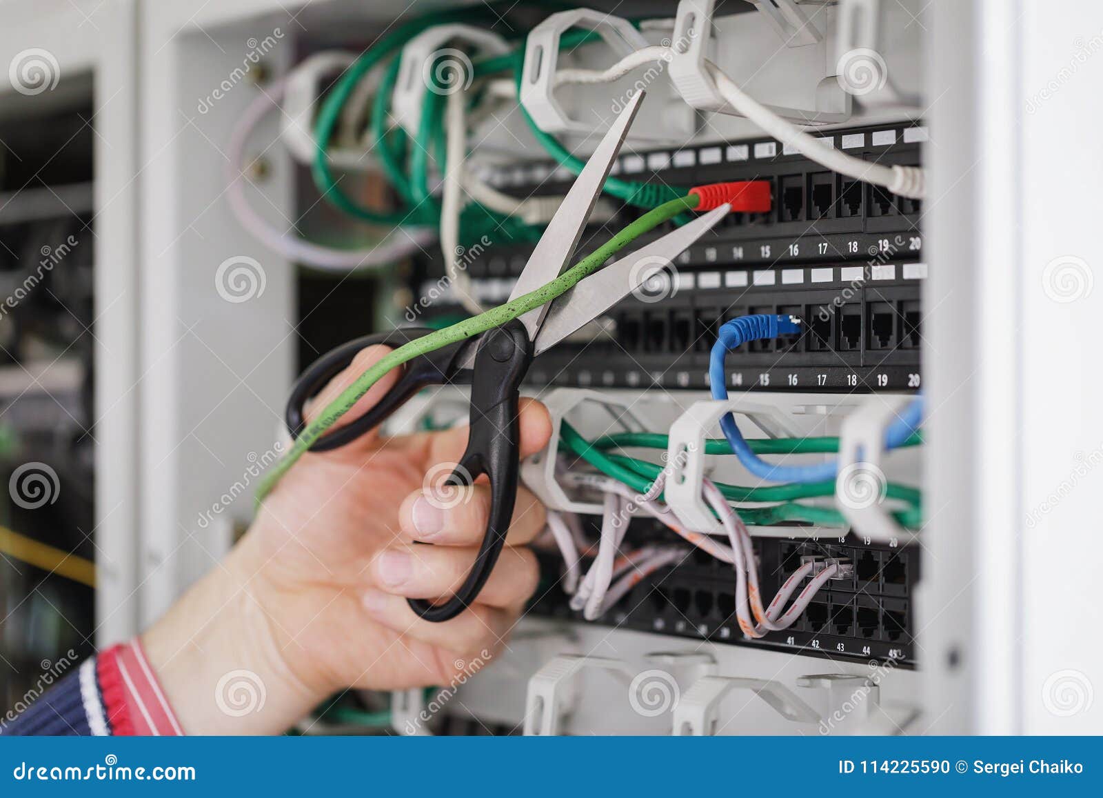 Cutting the Network Cable with Scissors Stock Photo - Image of digital ...